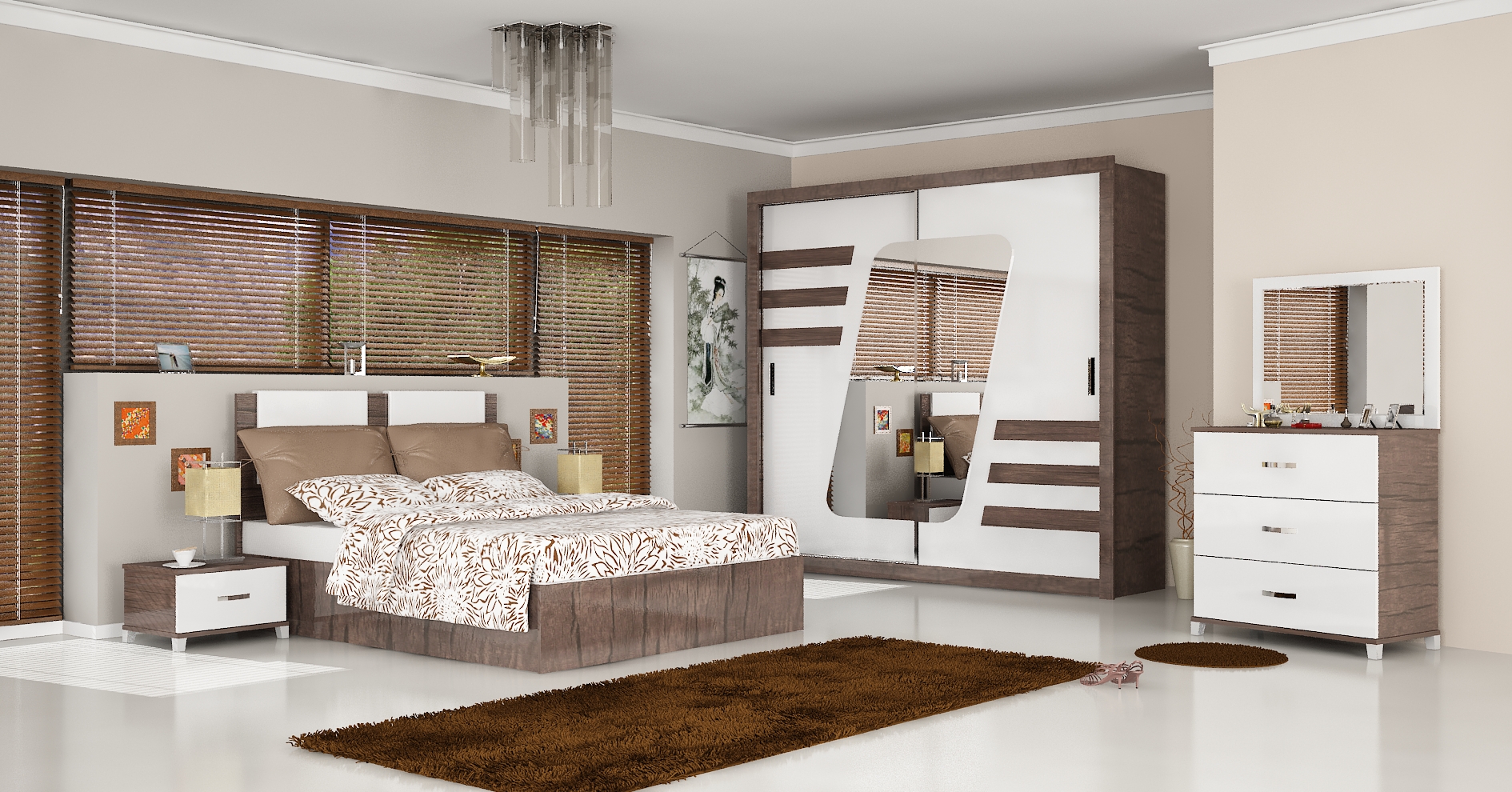 Dormitor Sila, nuc-alb - Modela - Magazin Mobila Online