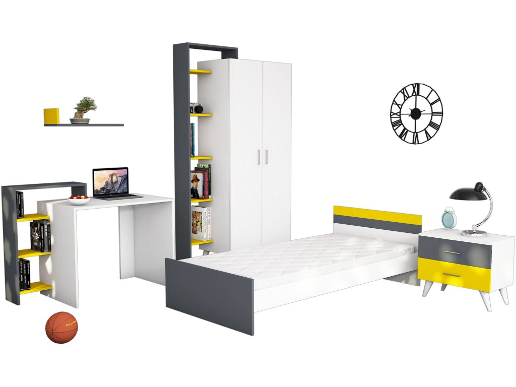 Dormitor Tineret Swan Galben 5 piese - Modela - Magazin Mobila Online