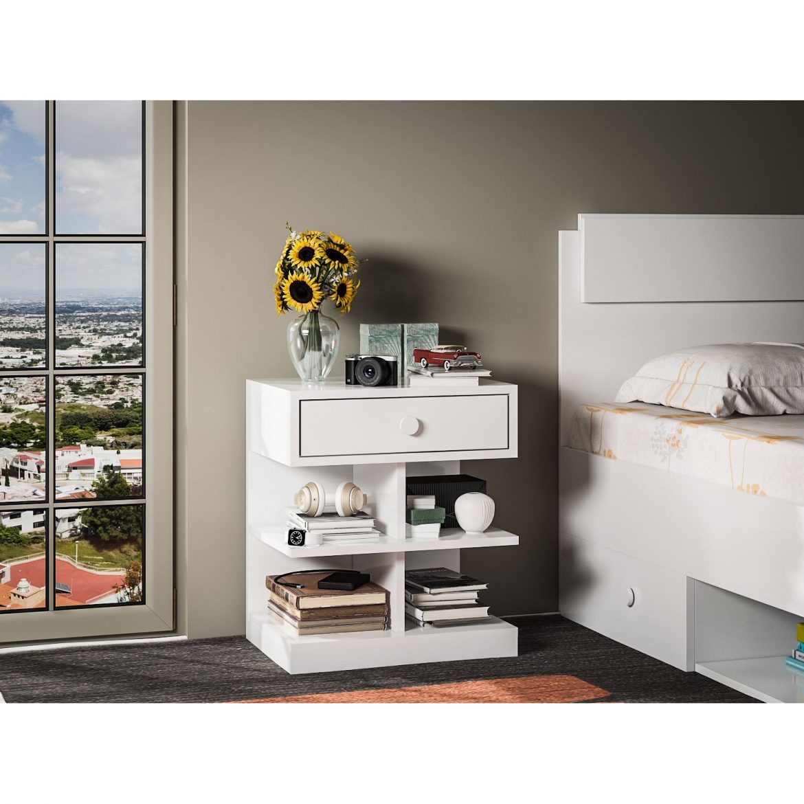 Noptiera Cinar alba - Modela - Magazin Mobila Online