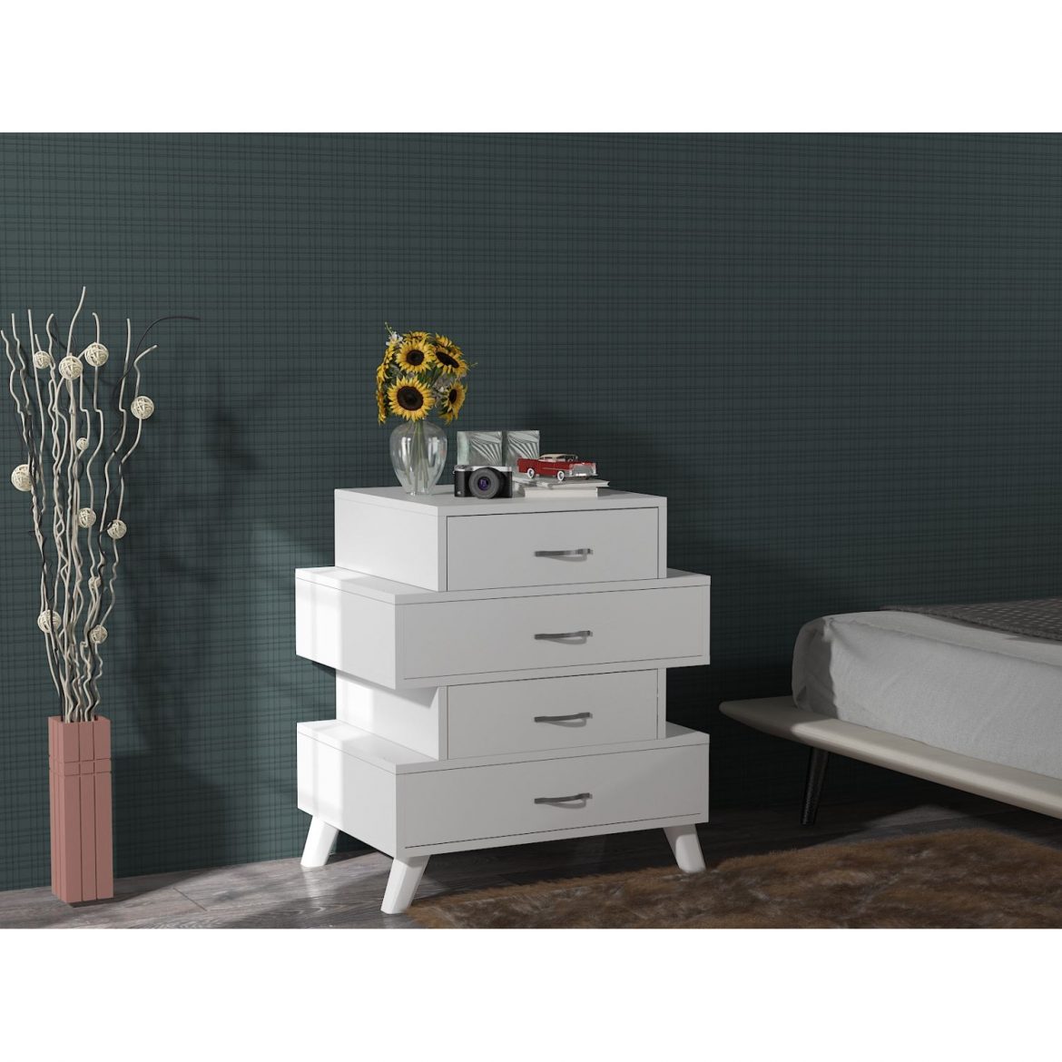 Comoda cu 4 sertare Diamant alb - Modela - Magazin Mobila Online