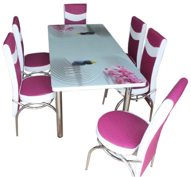 Set masa extensibila si 6 scaune Elt Modella, blat sticla, 170 x 80 x ...